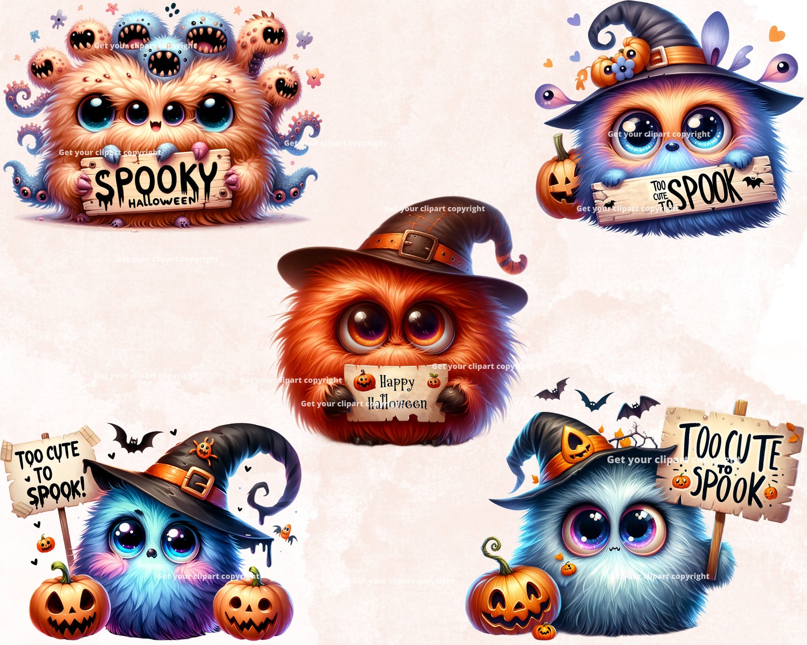 Cute Halloween Monster Clipart Bundle, Halloween Clipart, Halloween Png ...