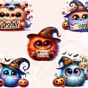 Cute Halloween Monster Clipart Bundle, Halloween Clipart, Halloween Png ...
