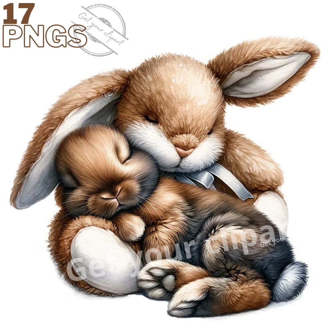Cuddly Bunny Clipart Bundle, Cute Bunny Pngs, Spring Designs ...
