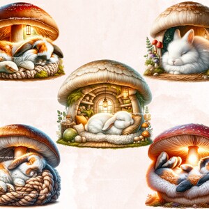 Bunny and Mushroom Clipart Bundle, Spring Clipart, Cute Bunny Graphics ...