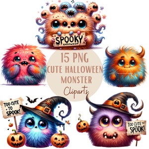 Cute Halloween Monster Clipart Bundle, Halloween Clipart, Halloween Png ...