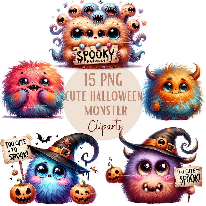 Cute Halloween Monster Clipart Bundle, Halloween Clipart, Halloween Png ...