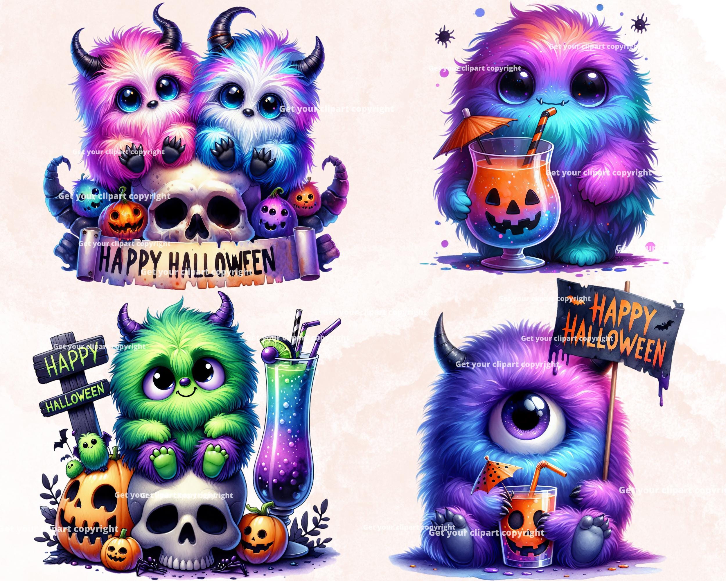 Cute Halloween Monster Clipart Bundle, Halloween Clipart, Halloween Png ...