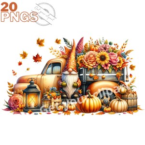 Fall Truck and Gnomes Png Graphics, Happy Fall Png, Farm Truck Png ...