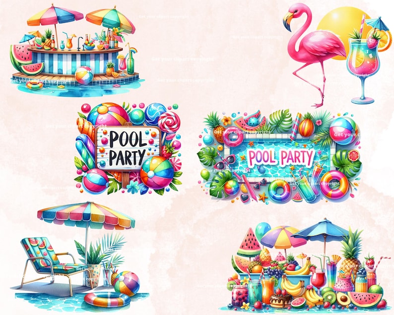 Pool Party Clipart Bundle, Summer Clipart, Pool Party Graphics, Hello ...