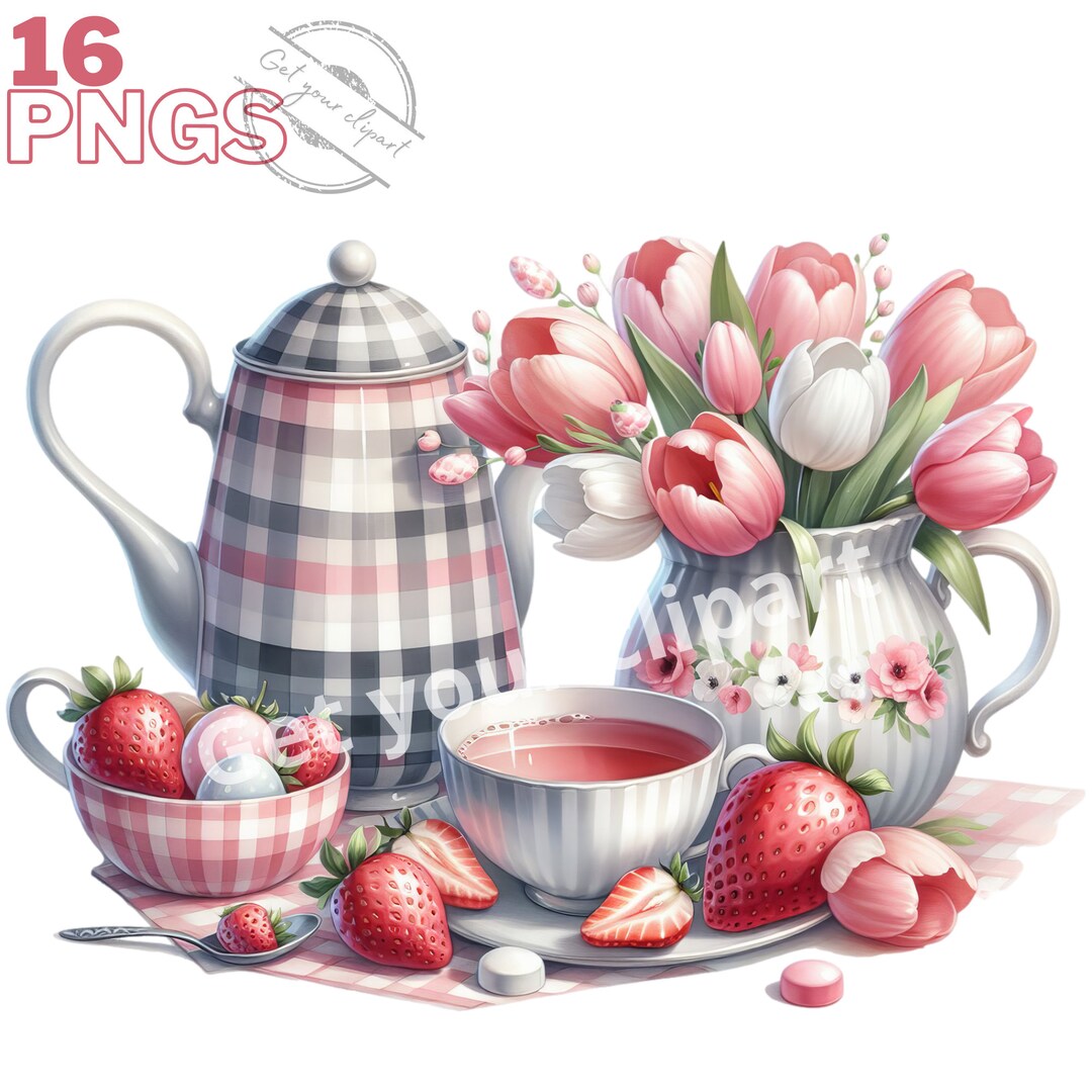 Tea Time Clipart Bundle, Summer Tea Clipart, Spring Tea Png, Summer ...