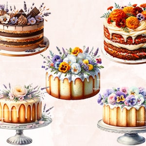 Floral Cake Clipart Bundle, Spring Graphics, Cake Png Designs, With ...