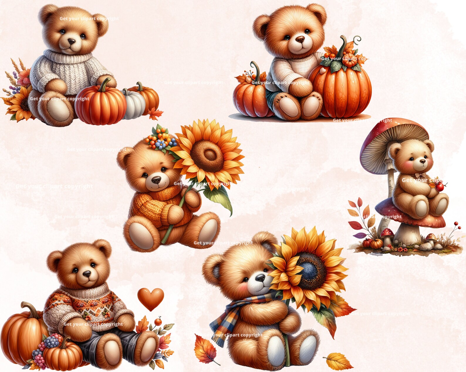 Fall Teddy Bear Clipart Bundle, Teddy Bear Clipart, Teddy Bear Png ...