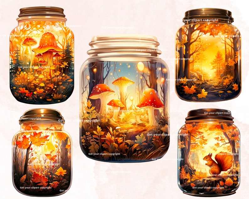 Autumn Jar Clipart Bundle, Mason Jar Png Graphics, Fall Designs, Fall ...