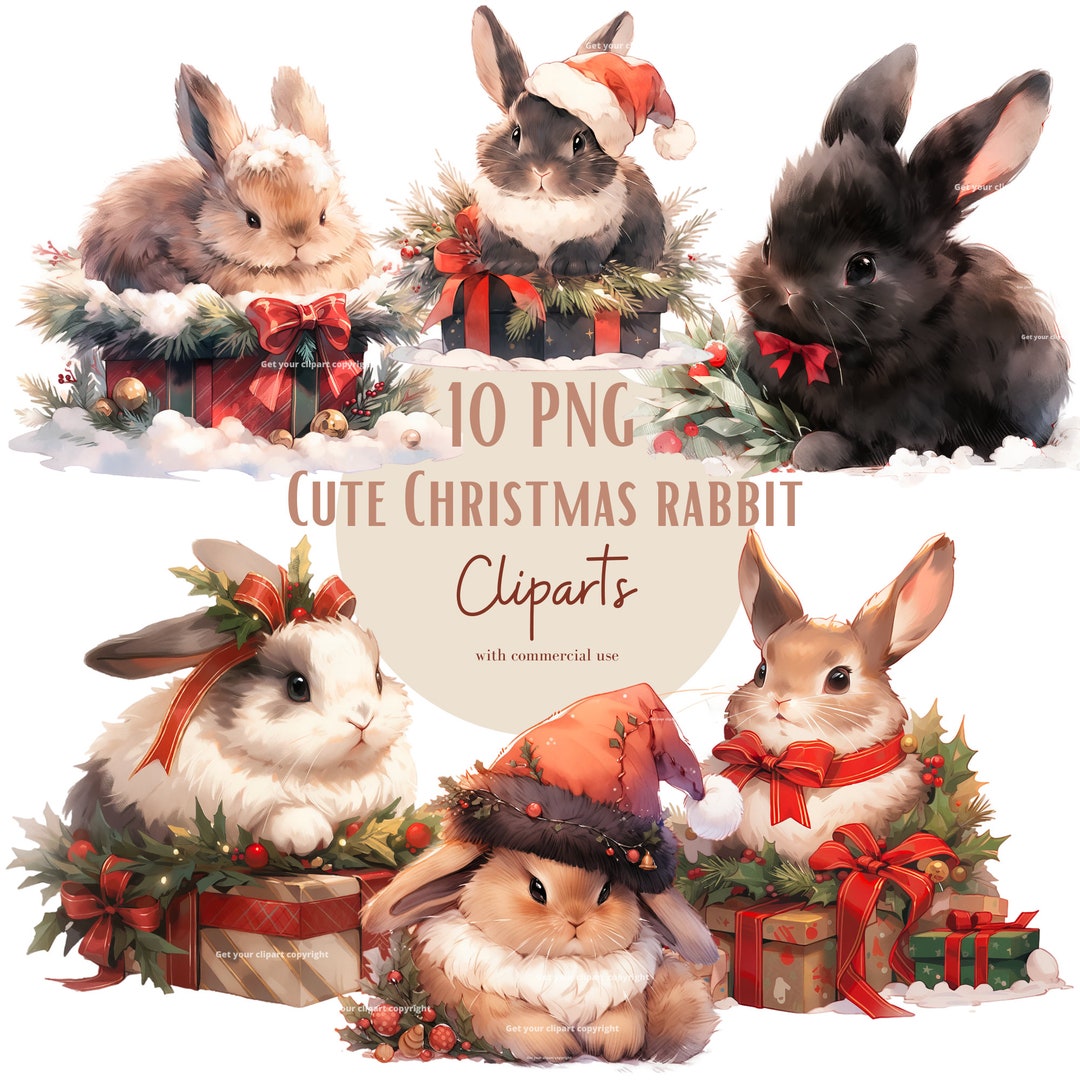 Christmas Rabbit Cliparts Bundle, Christmas Png Bundle, Winter Clipart ...