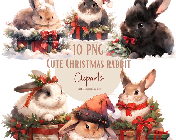 16 PNG Festive Bunny Clipart – Cute Winter Rabbit PNG – Holiday Animal ...