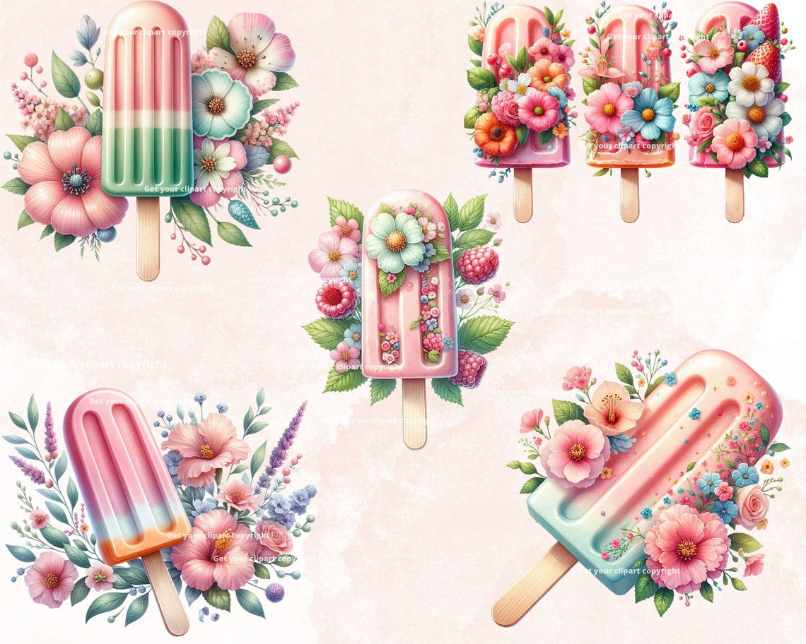 Pastel Summer Popsicle Clipart Bundle, Ice Cream Clipart , Ice Cream ...