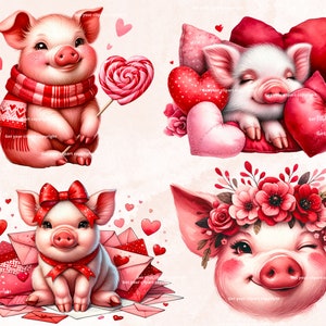 Valentines Pig Clipart Bundle, Cute Pig, Set of 12, Transparent ...