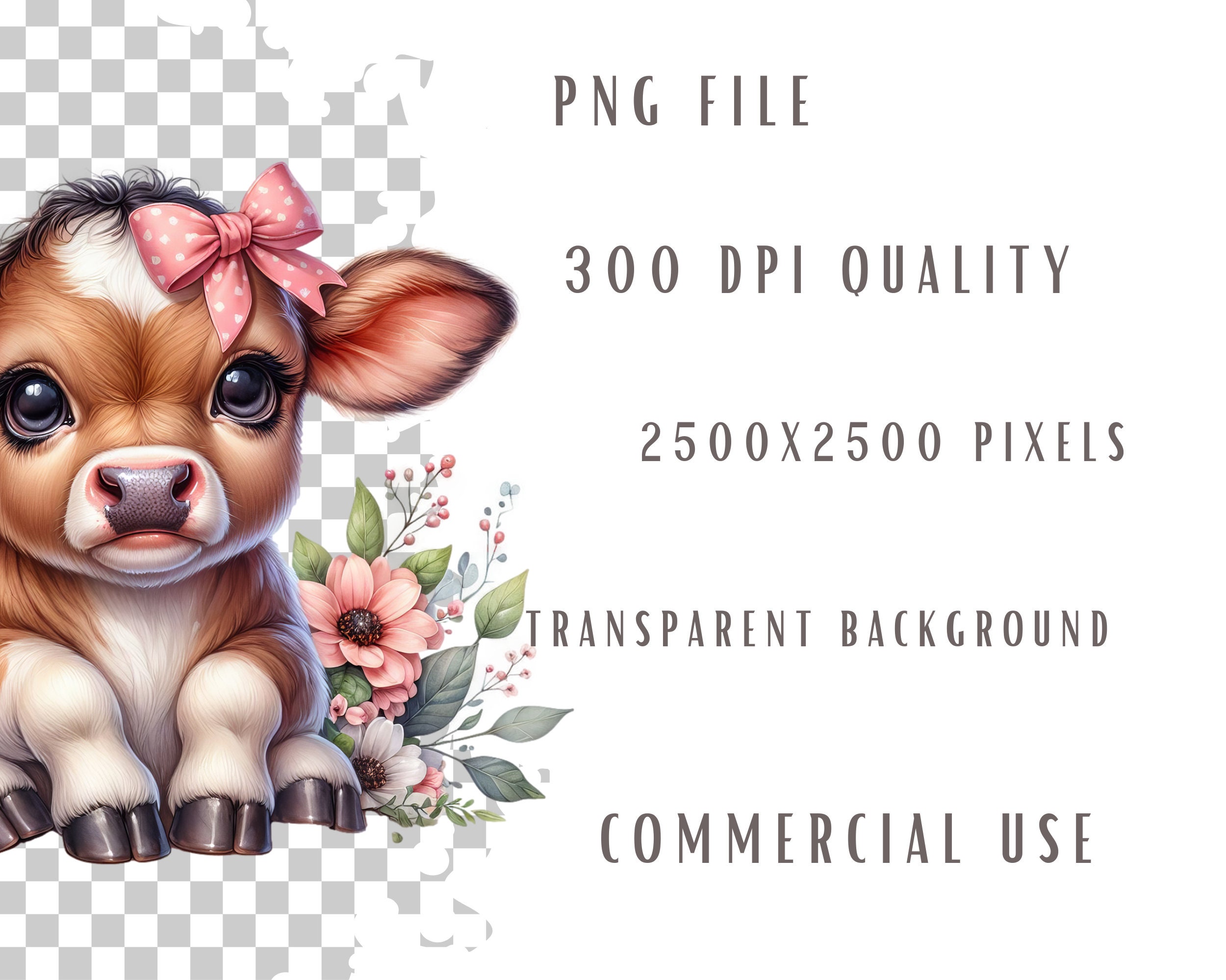 Baby Cow Clipart Bundle, Cute Cow, Cow Clipart, Cow Pngs, Cute Clipart ...