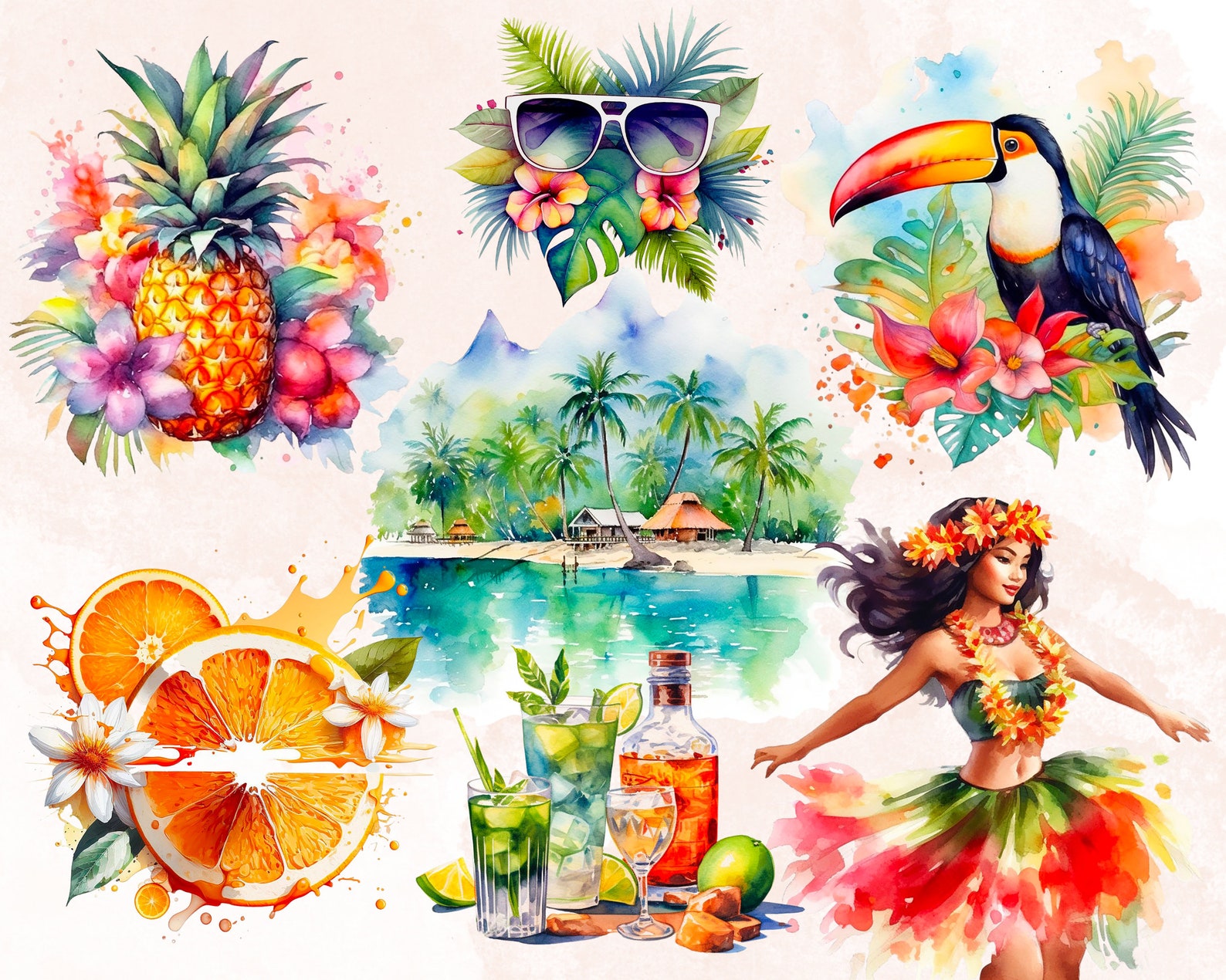 Tropical Clipart, Tropical Bouquet Clipart, Summer Time Png Designs ...