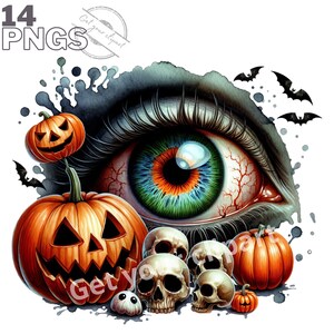 Halloween Creepy Eye Clipart Bundle, Spooky Halloween Png Graphics ...
