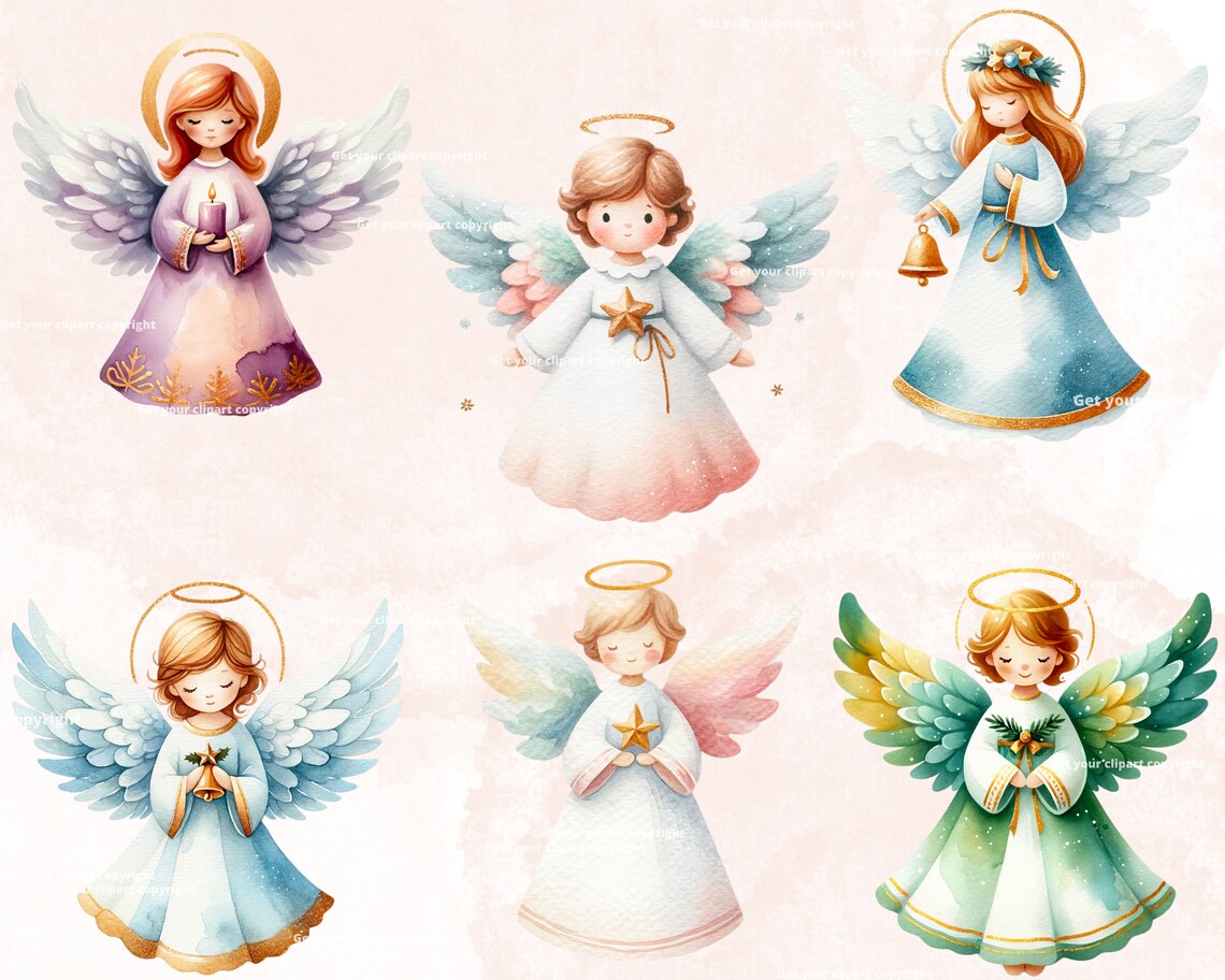 Christmas Angels Clipart Bundle, Christmas Png Graphics, Christmas Png ...