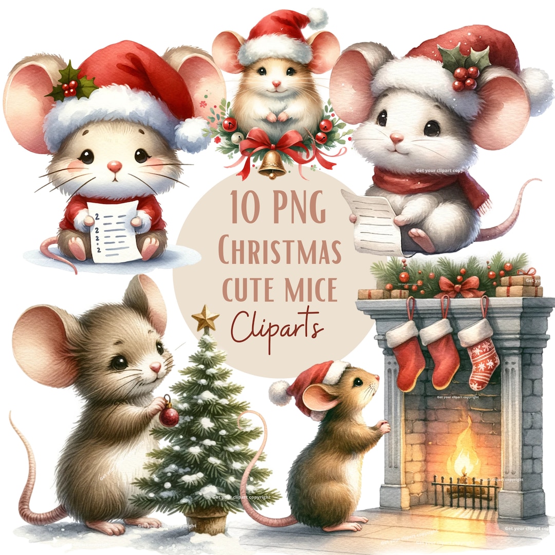 Christmas Mice Clipart Bundle, Cute Mice, Set of 10, Transparent ...
