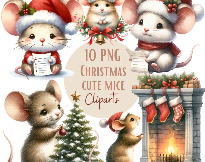 31 PNG, Christmas Mice Clipart Bundle,set 4,holiday Mouse Graphic ...