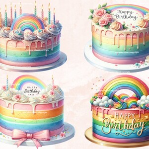 Rainbow Birthday Cake Clipart Bundle, Happy Birthday Graphics, Cake Png ...