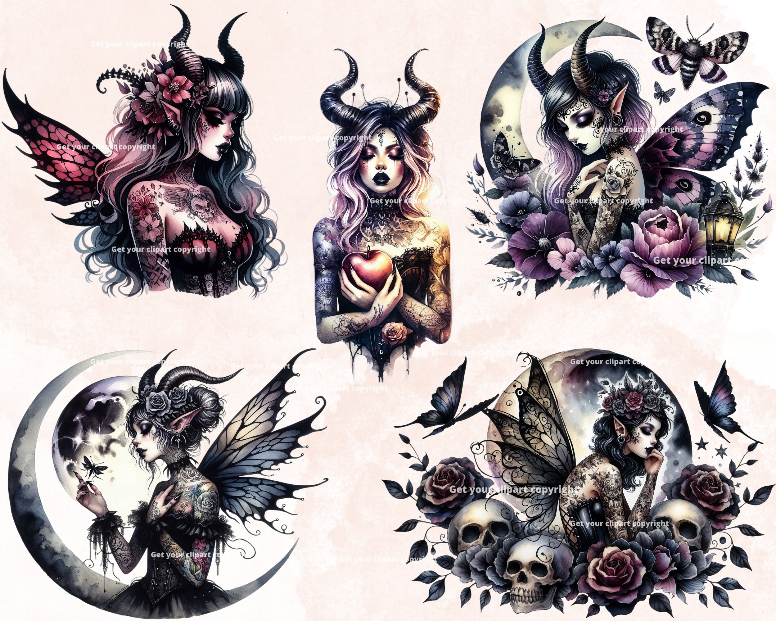 Dark Fairy Clipart Bundle, Fantasy Graphics, Fairy Graphics, Gothic Png ...