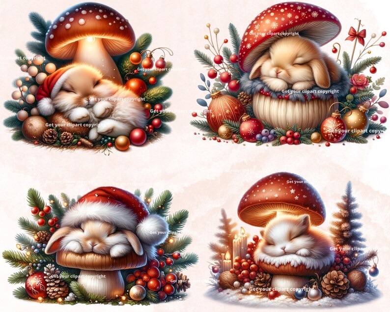 Christmas Bunny Clipart Bundle, Christmas Png Bundle, Fantasy Clipart ...