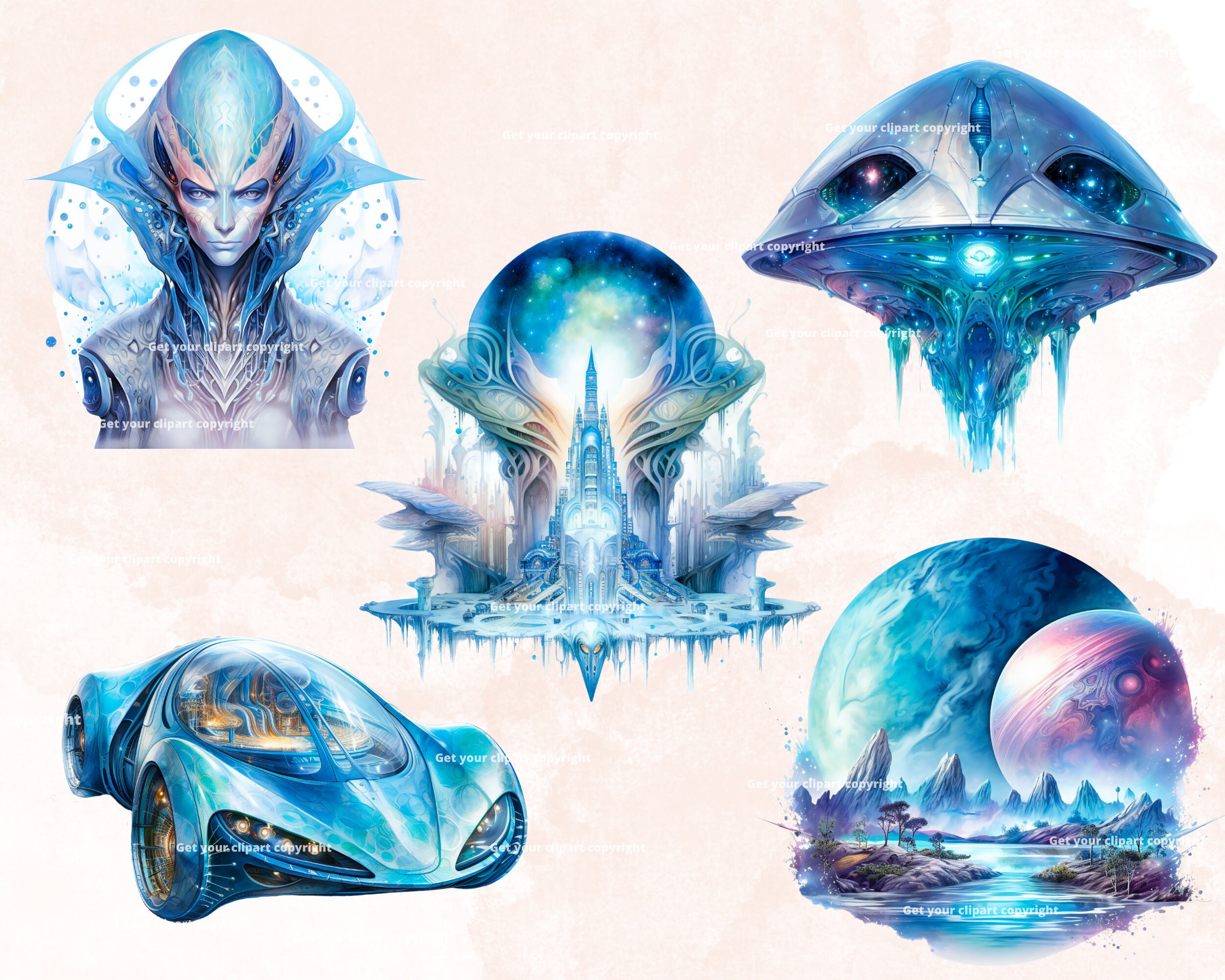 Alien Clipart Bundle, Space Clipart Bundle, Outer Space Png Graphics ...