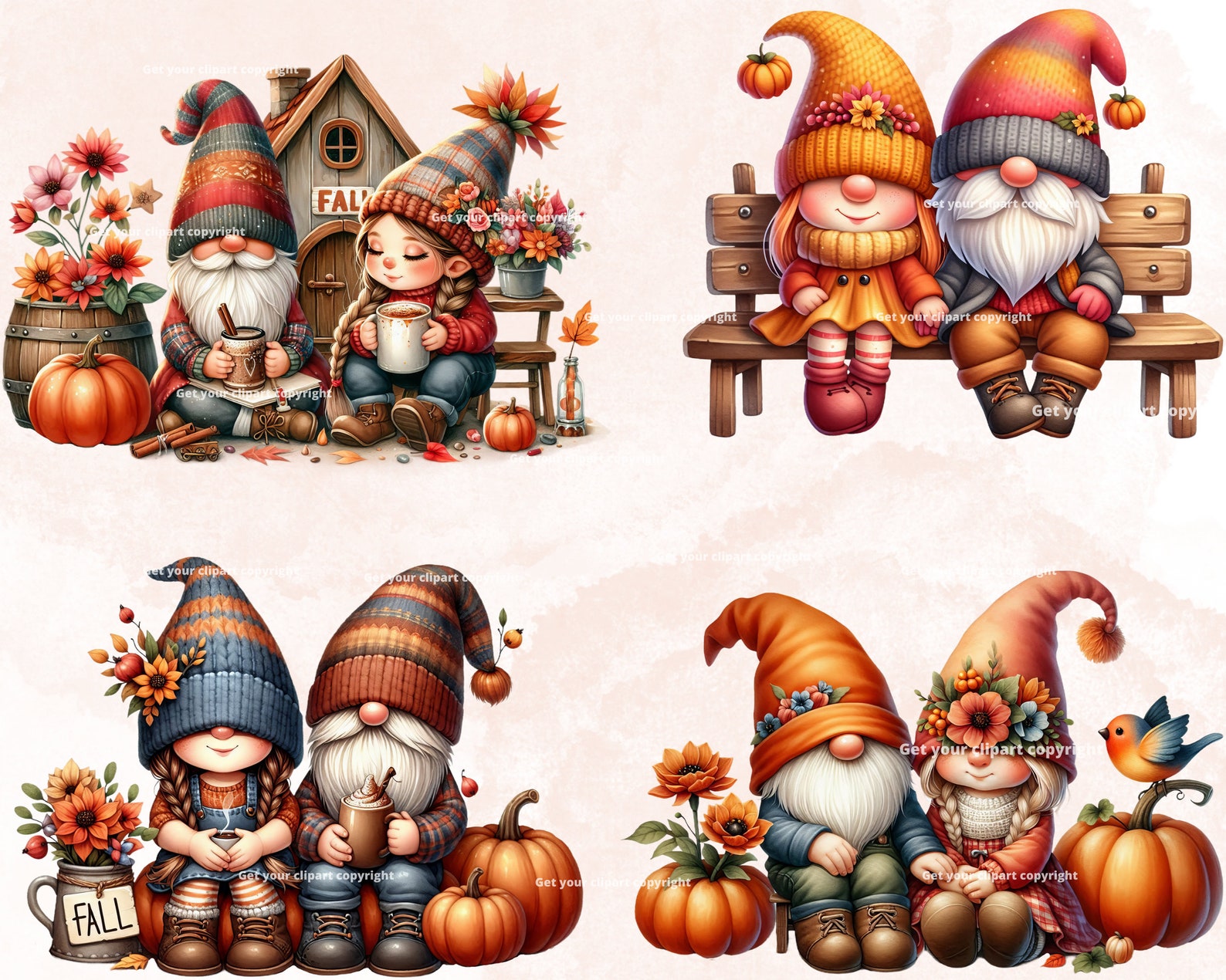 Fall Gnomes Couple Clipart Bundle, Fall Scrapbooking, Fall Sublimation ...
