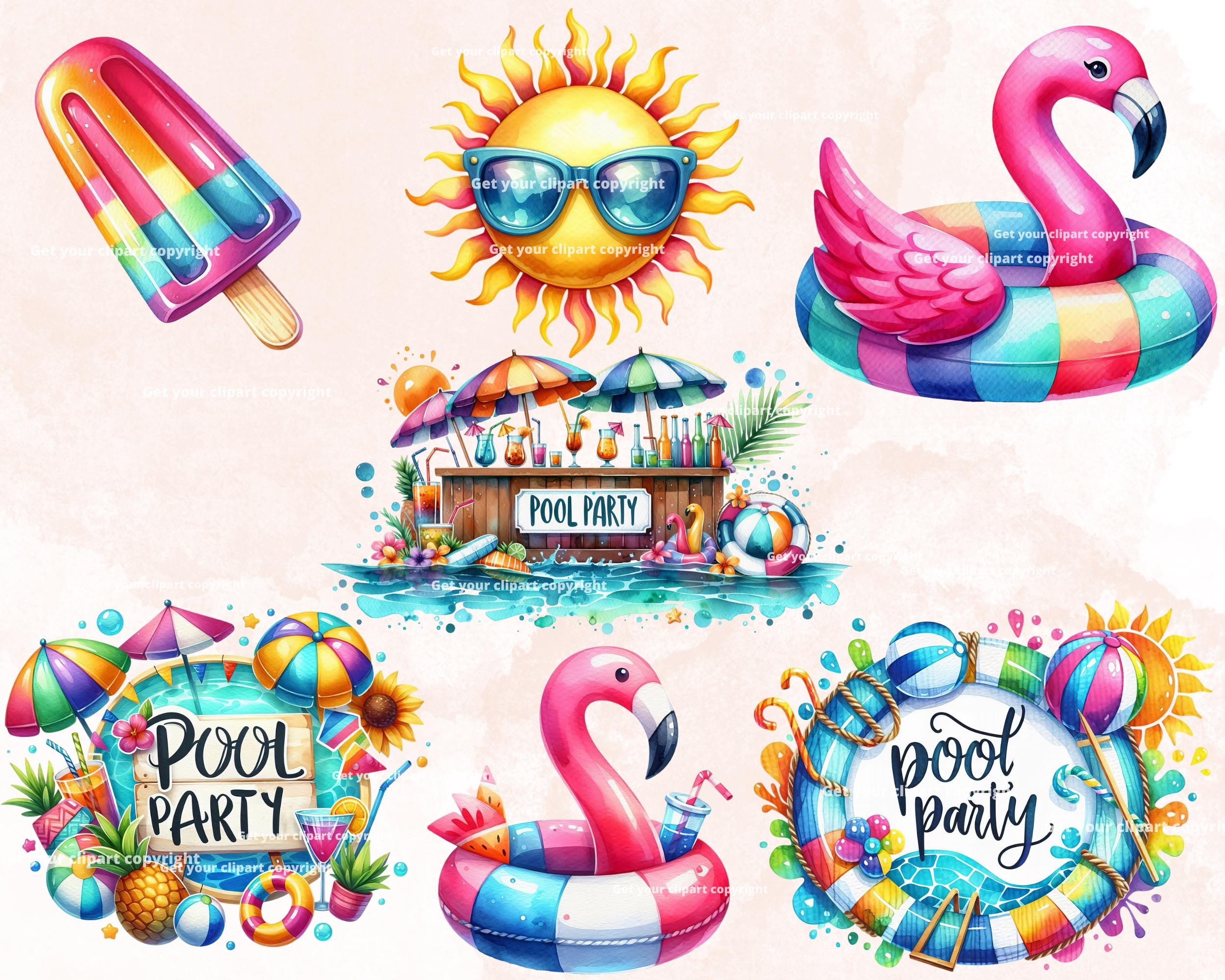 Pool Party Clipart Bundle, Summer Clipart, Pool Party Graphics, Hello ...