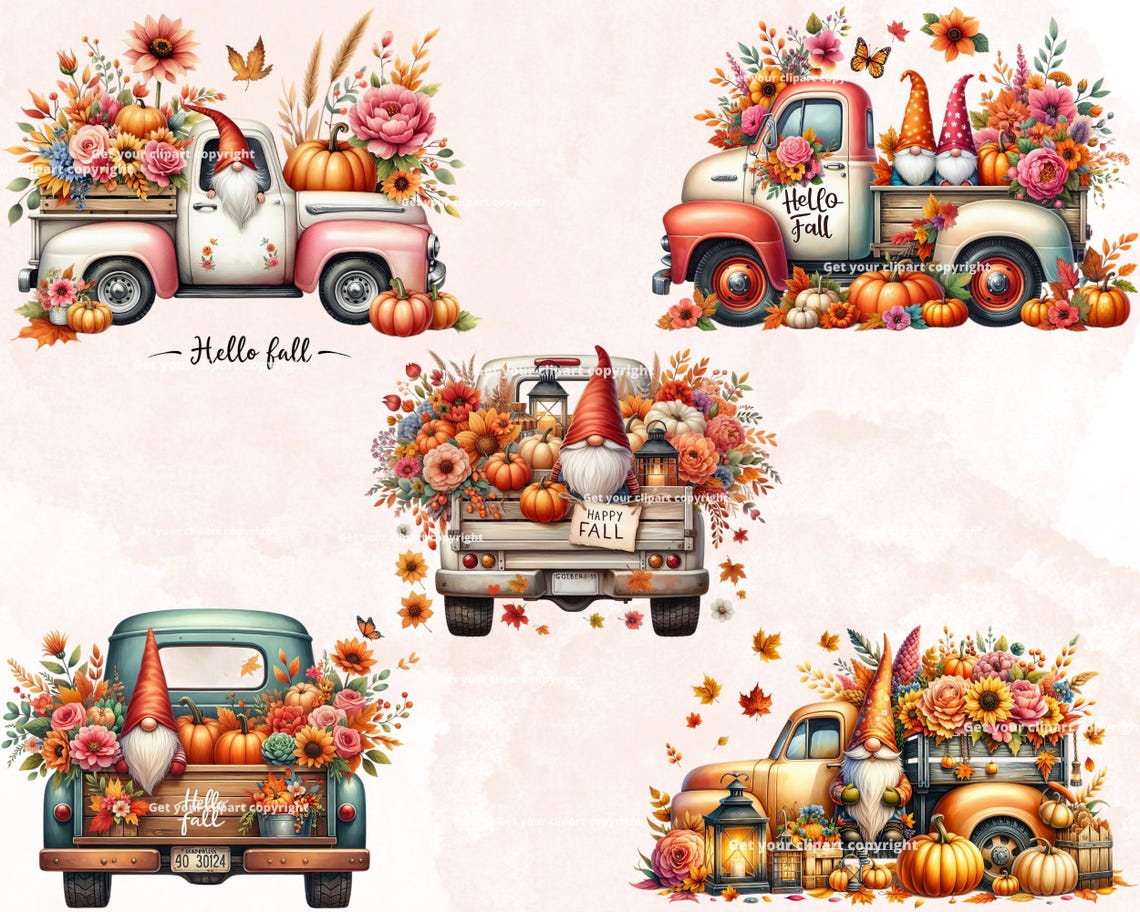 Fall Truck and Gnomes Png Graphics, Happy Fall Png, Farm Truck Png ...