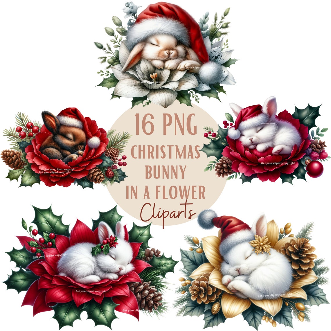 Christmas Bunny Clipart Bundle, Christmas Clipart, Winter Png Graphics ...