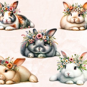 Spring Rabbit Clipart Bundle, Spring Bunny, Watercolor Bunny Graphics ...