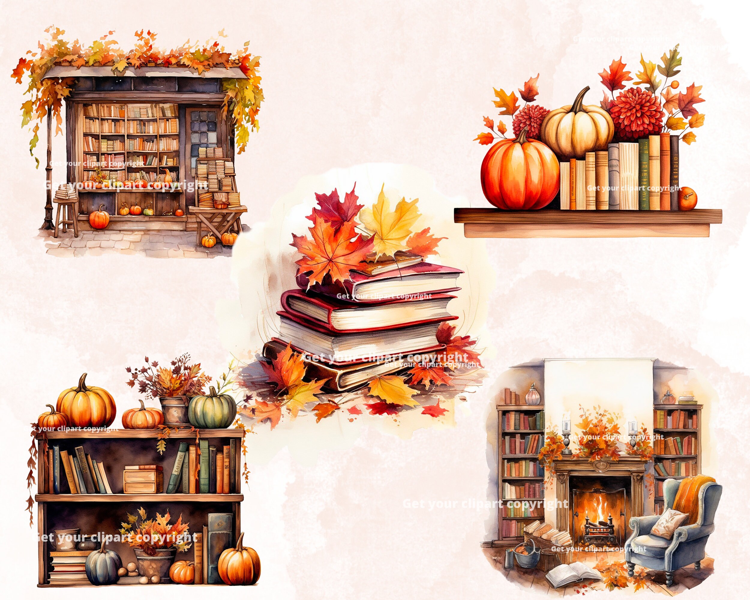 Autumn Books Clipart Books Png Graphics Fall Clipart Bundle - Etsy