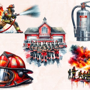 Firefighter Clipart Bundle, Watercolor Firefighter Graphics, With ...