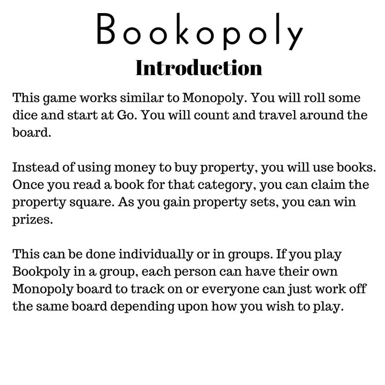 Bookopoly Reading Challenge - Etsy