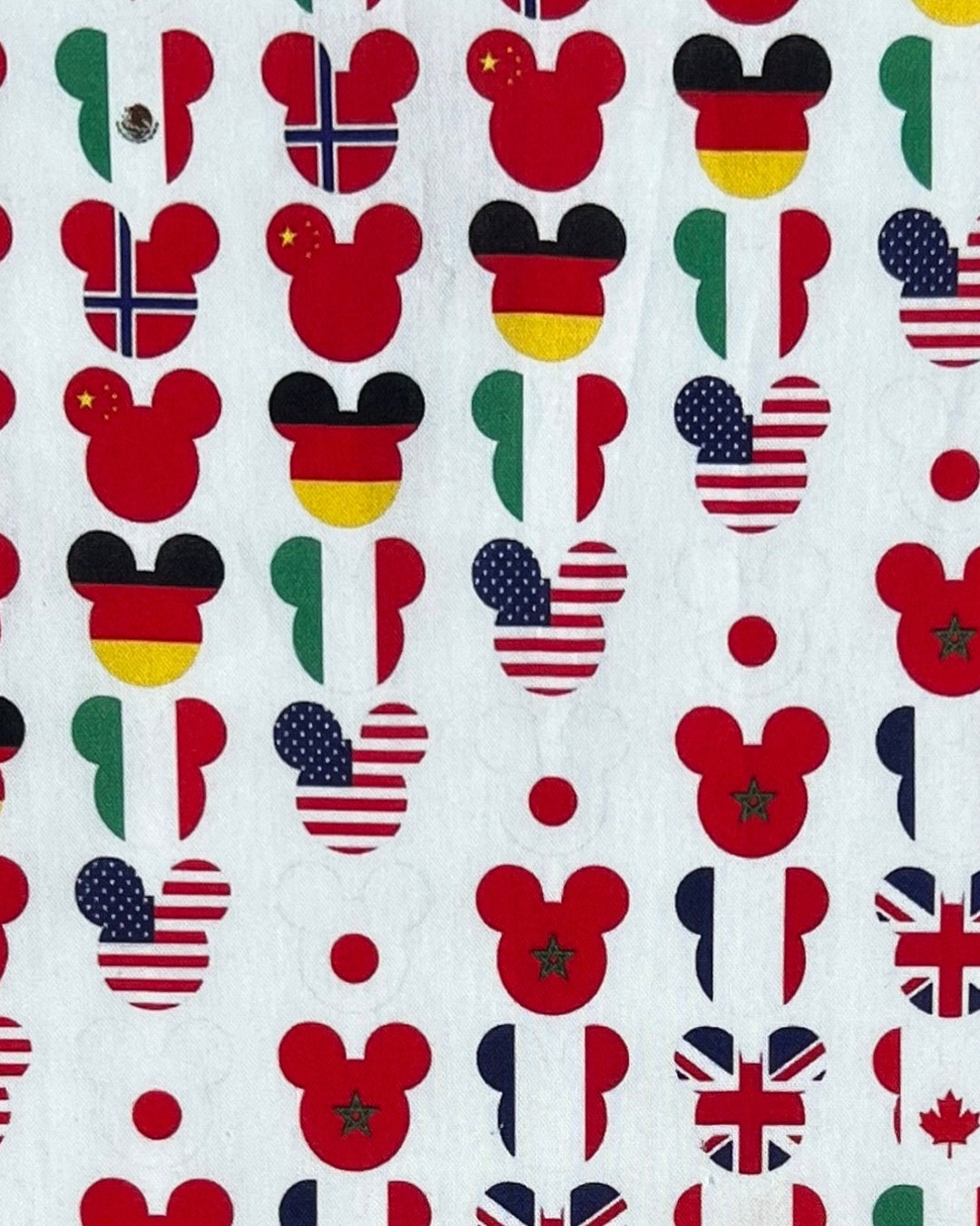 Epcot Around the World Mouse Head Flags Print 100% Cotton Fabric | Fat ...