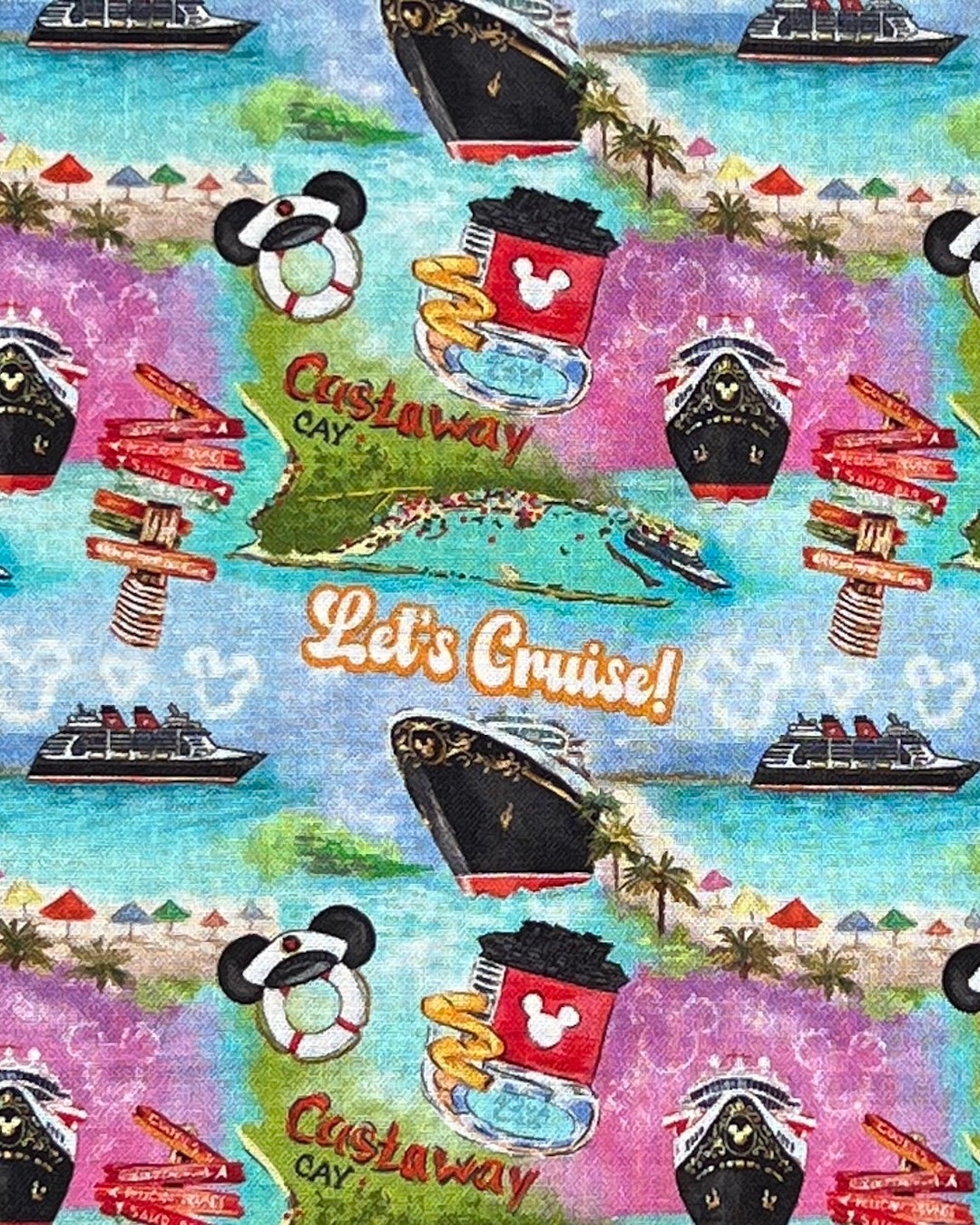 Castaway Cay Let's Cruise Vacation Print 100% Cotton Fabric - Etsy