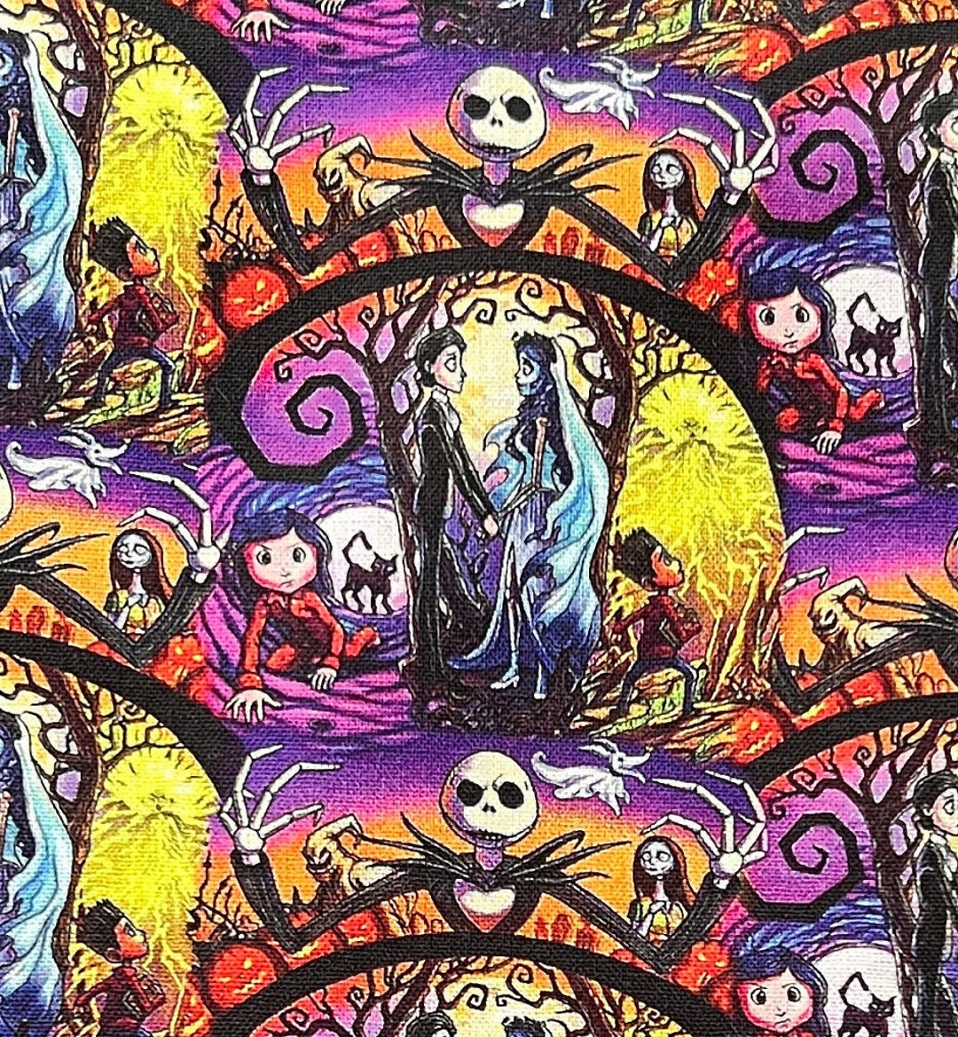 Nightmare Jack Skellington, Corpse Bride, Coraline Print 100% Cotton ...