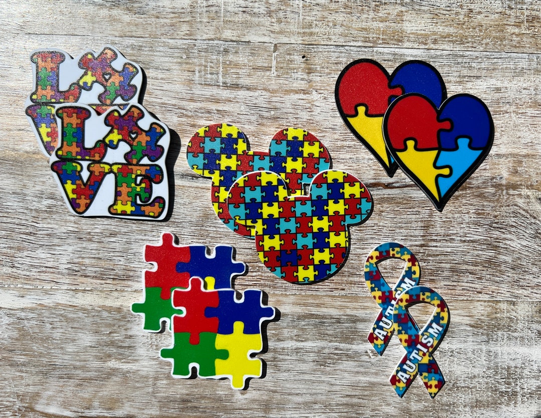 Autism Awareness Flat Back Resin | Mickey Head, Puzzle Piece, Ribbon ...