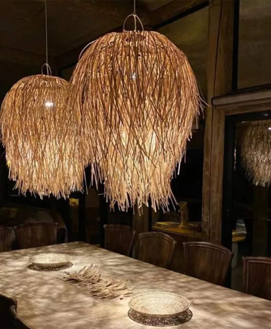 Hand Woven Natural Rattan Chandelier - Etsy
