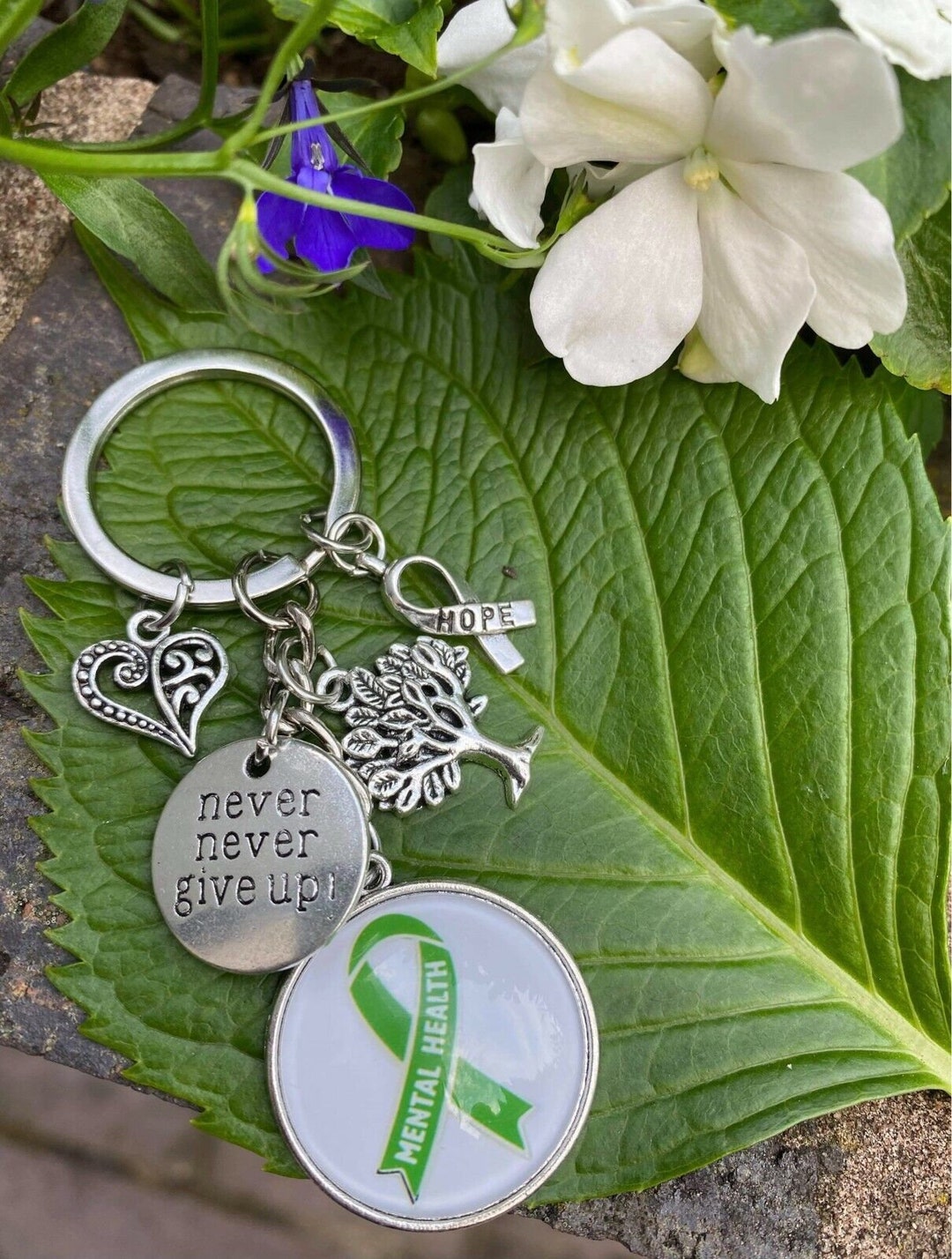 Mental Health Awareness Never Give up Keyring Charm Hope Family Tree ...