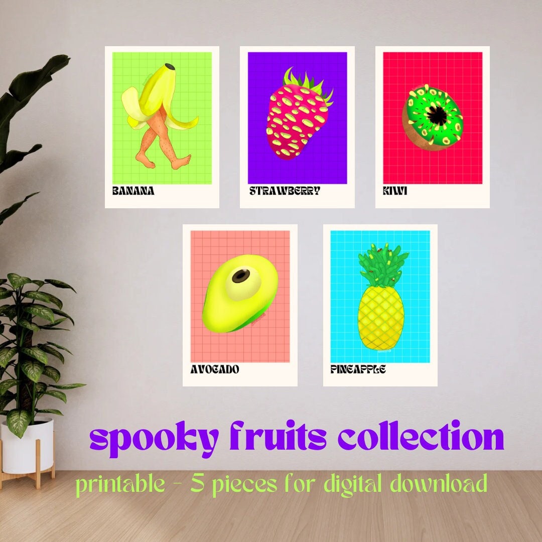 Spooky Fruits Printable Halloween Collection 5 Neon Art - Etsy