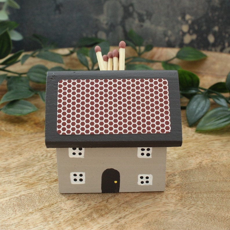 Wooden Cottage Match Holder, Rustic Match Holder With Country Cottage ...