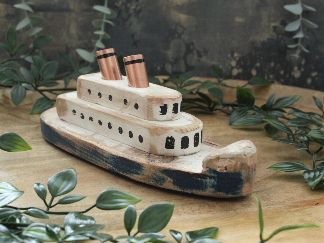 Vintage Wooden Ocean Liner, Wooden Decor, Shelf Ornament, Rustic Décor ...