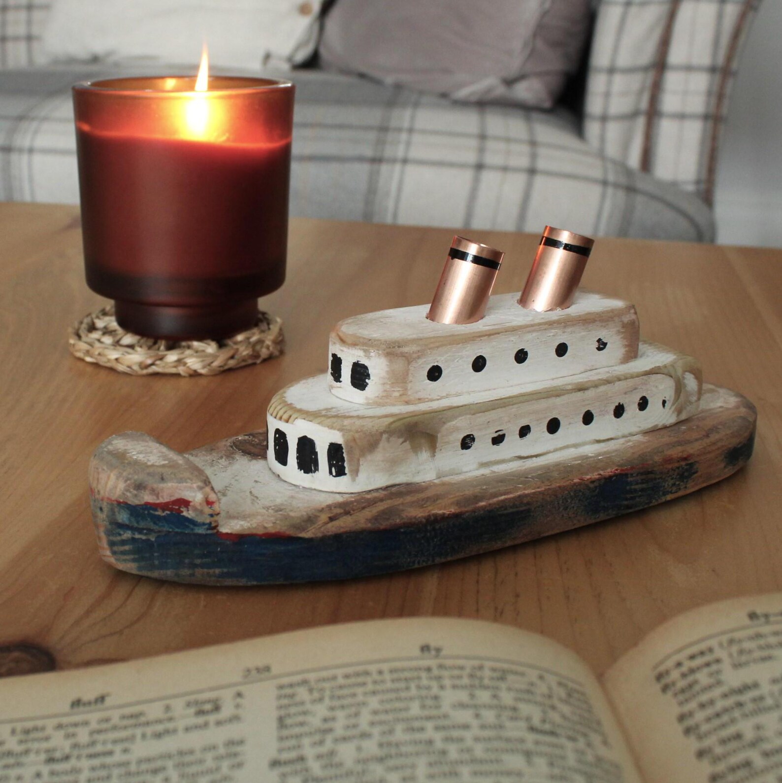 Vintage Wooden Ocean Liner, Wooden Decor, Shelf Ornament, Rustic Décor ...