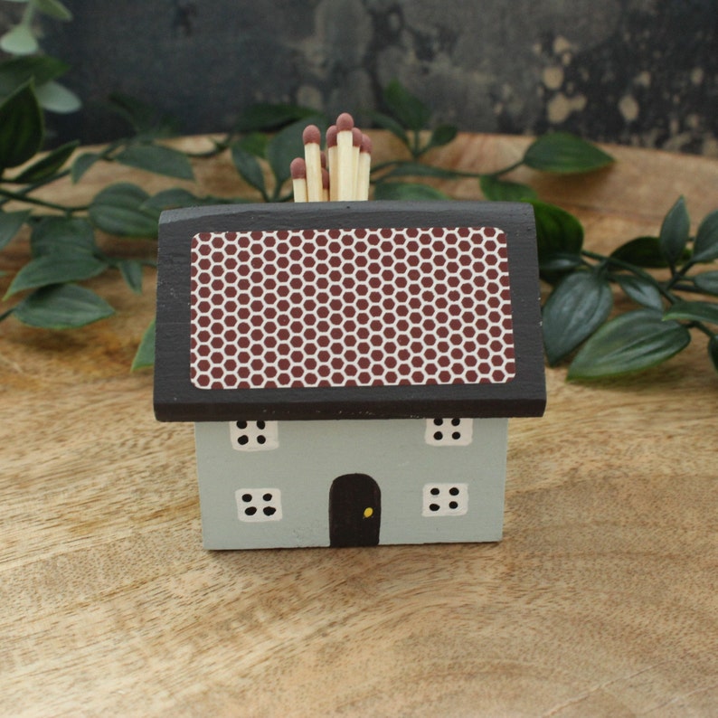 Wooden Cottage Match Holder, Rustic Match Holder With Country Cottage ...