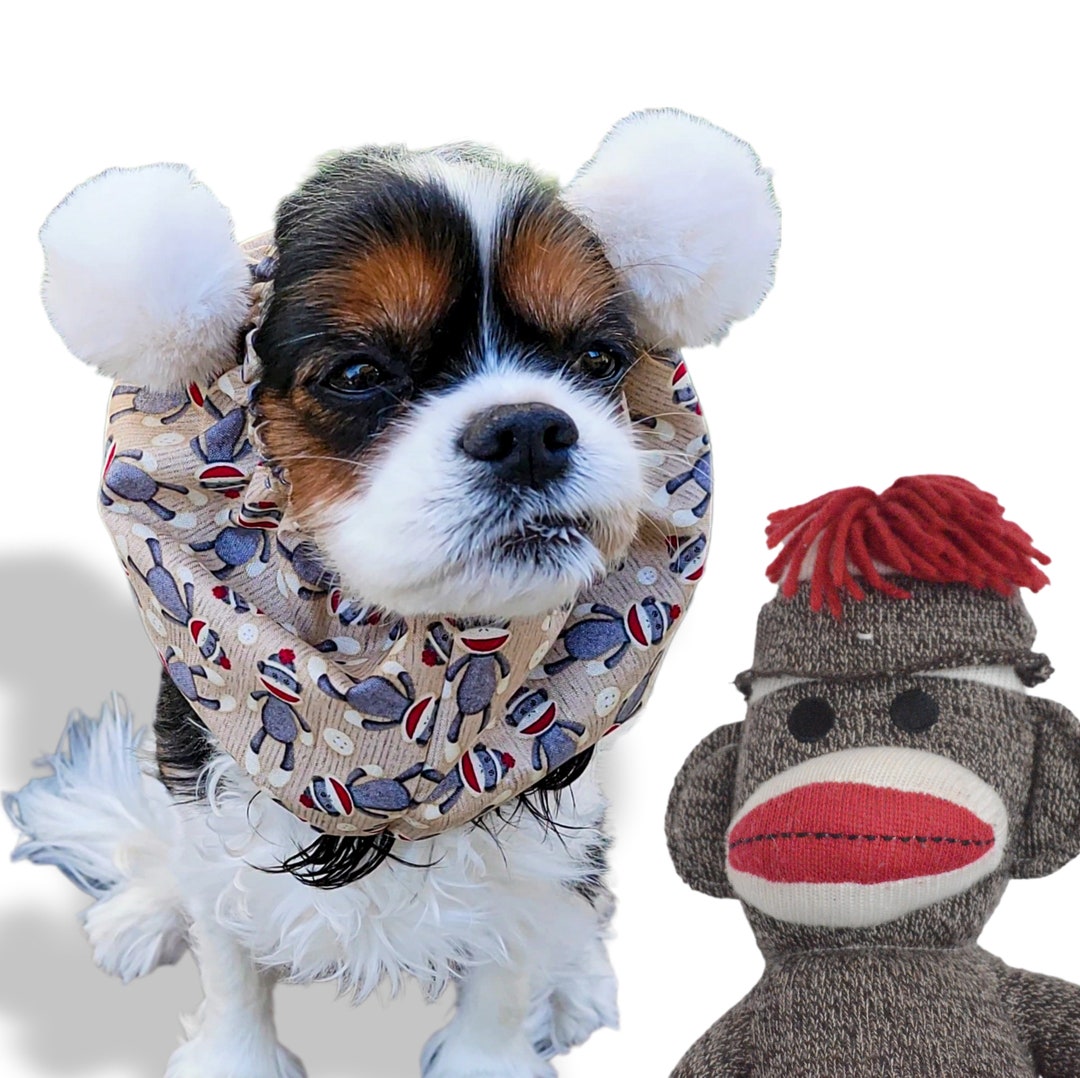 Sock Monkey / Removable Pom Poms / Adjustable Spaniel Snood / Long ...