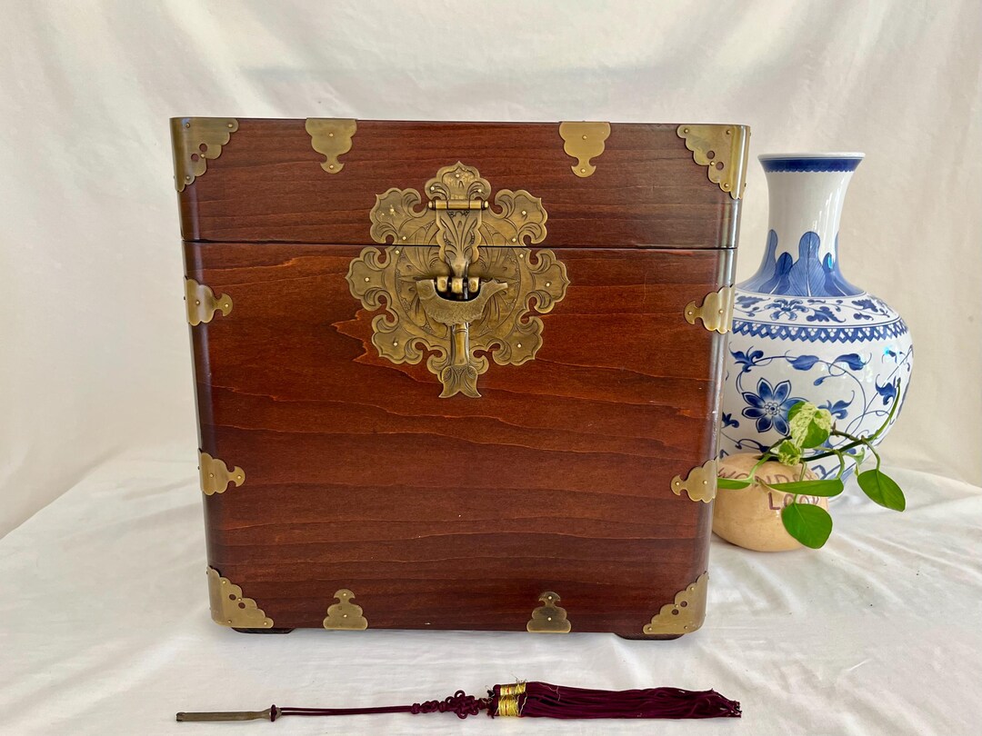 Locking Asian Box Chest With Brass Trim - Korea - Etsy