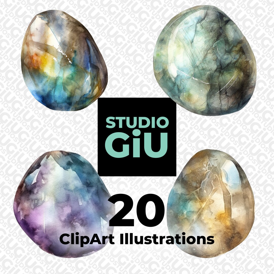Intense Labradorite Gemstones Clip Art Watercolor Illustrations ...