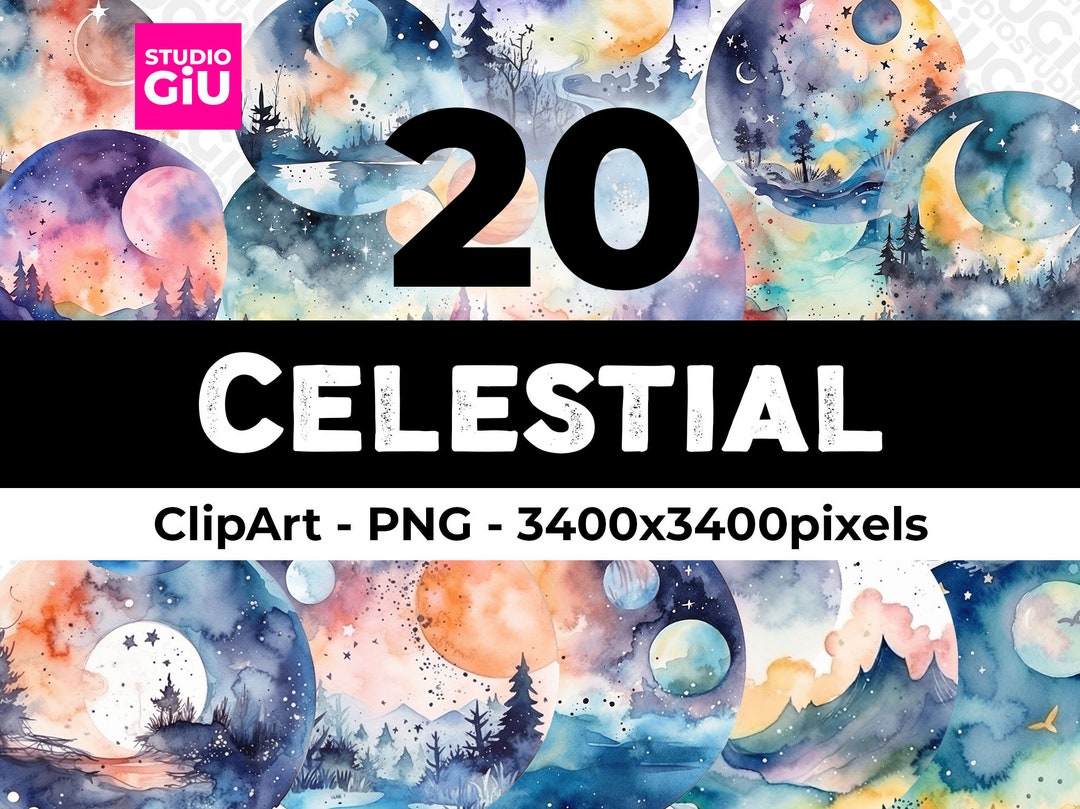 Celestial Nature Scenery Clip Art Watercolor Illustrations, Pngs ...